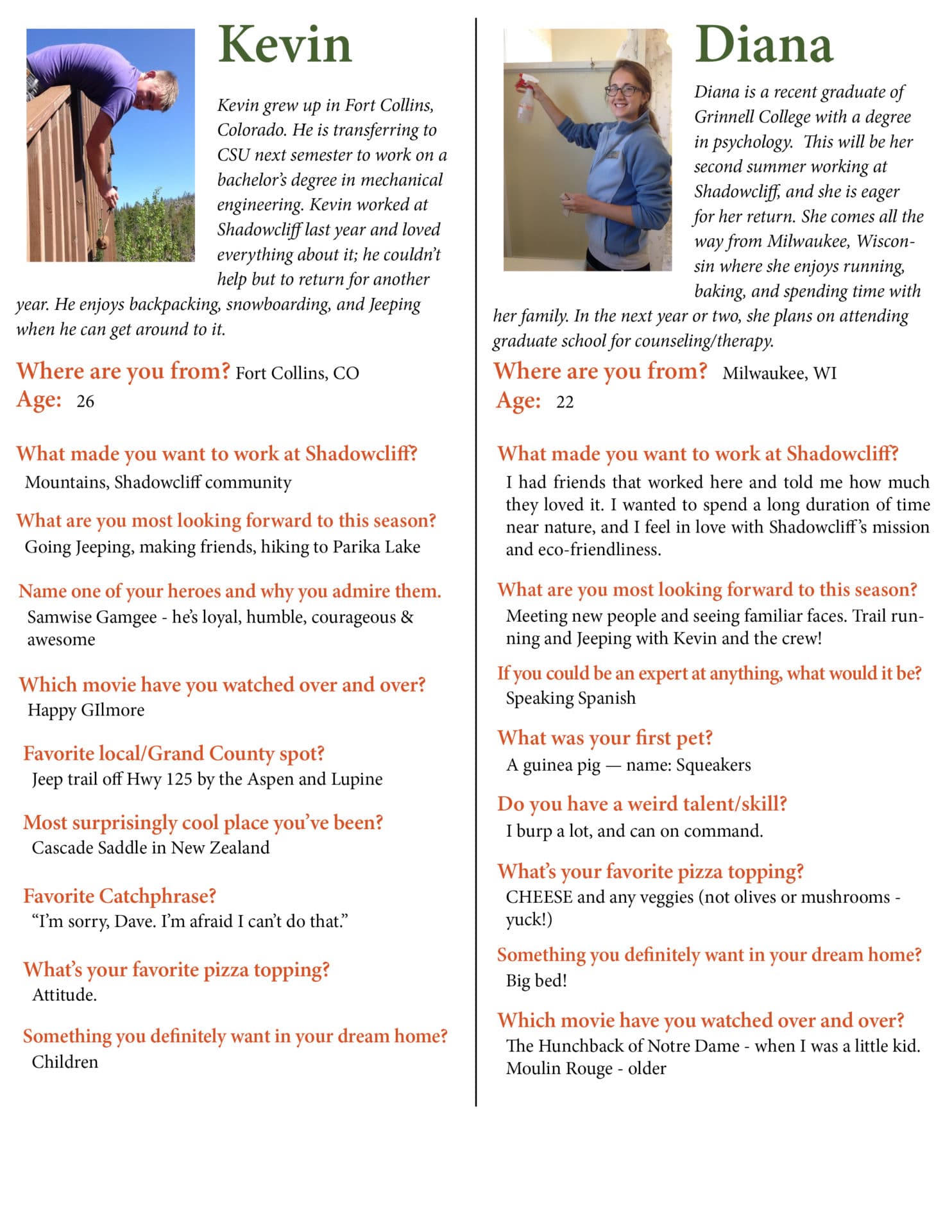 Staff Stories: Diana & Kevin – Shadowcliff Mountain Lodge & Retreat Center